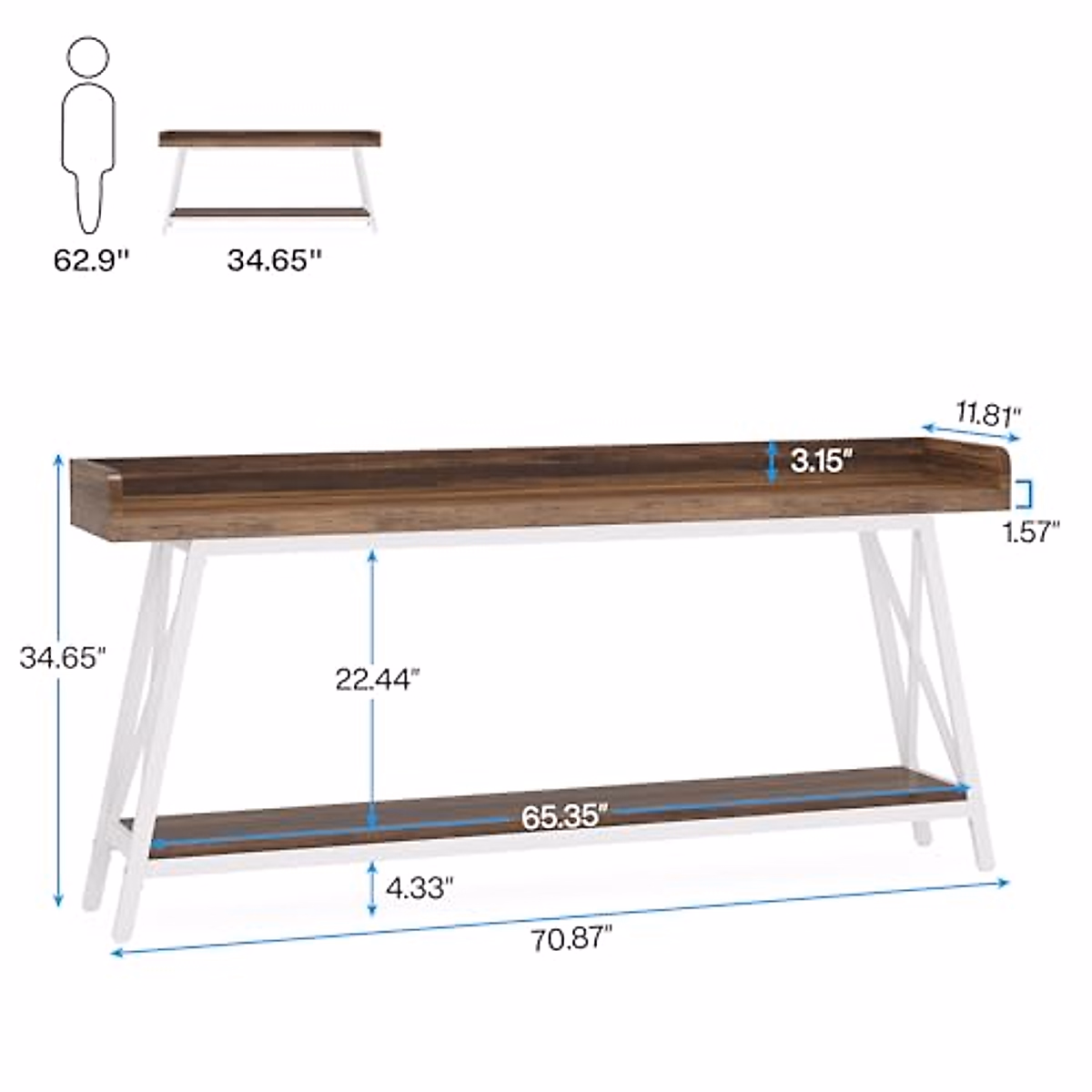 Tribesigns 70.9 inch Extra Long Console Table Behind Couch, Rustic Industrial Sofa Table for Living Room, Narrow Entryway Hallway Long Bar Table, Brown+White