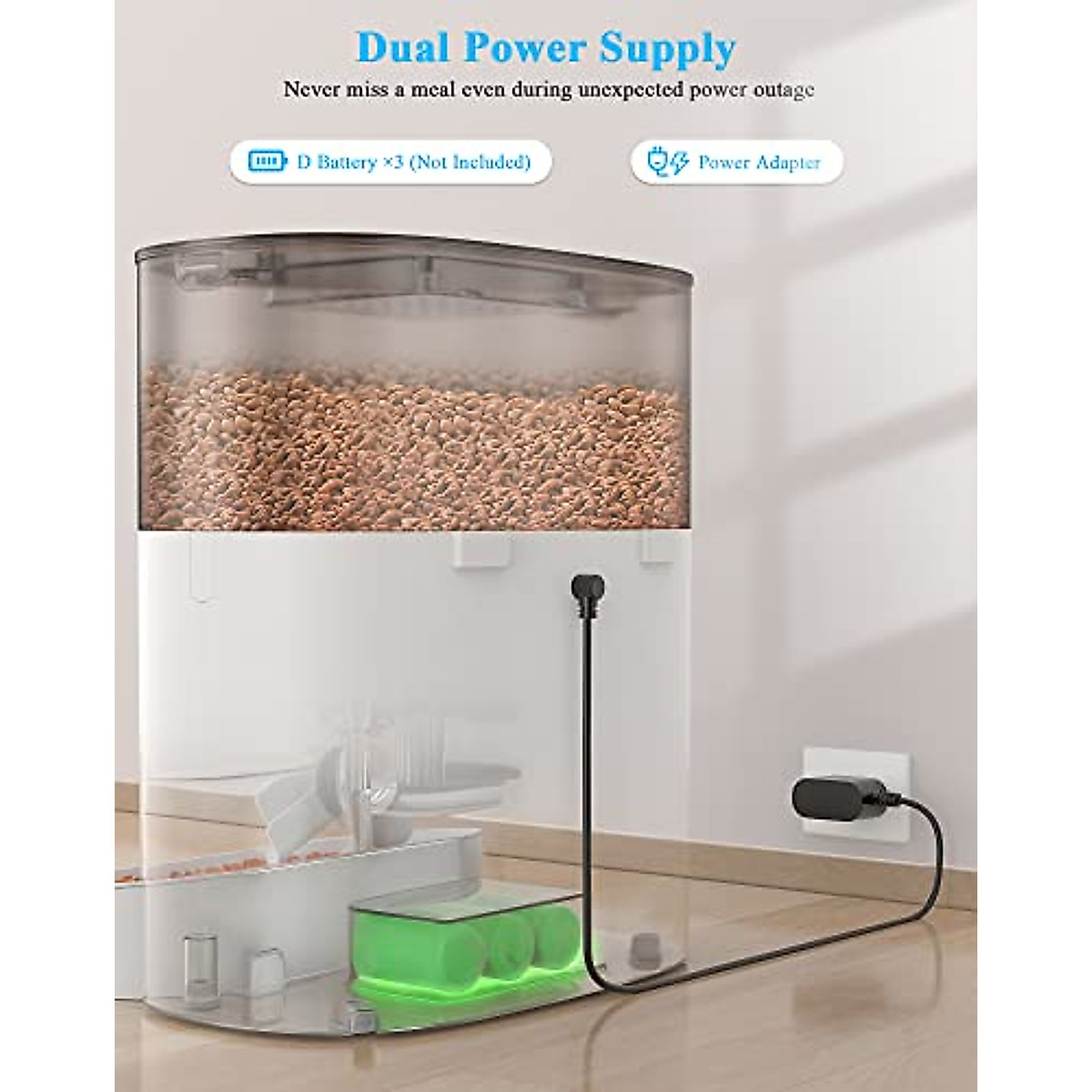 Automatic Cat Feeder, HoneyGuaridan 6L Pet Feeder for 2 Cats & Dogs, Auto Cat Dry Food Dispenser with Desiccant Bag, Timer Feeder Portion Control 1-6 Meals per Day, Dual Power Supply, Voice Recorder