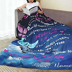 Personalized Custom Name Blanket Love Letter to My Daughter from Dad & Mom, Butterfly Moon Customized Blankets Bed Throws 50x60 Inches