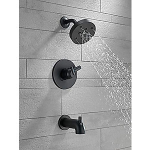 Delta Faucet Trinsic 17 Series Dual-Function Tub and Shower Trim Kit, Shower Faucet, Single-Spray H2Okinetic Shower Head, Matte Black T17459-BL (Valve Not Included)