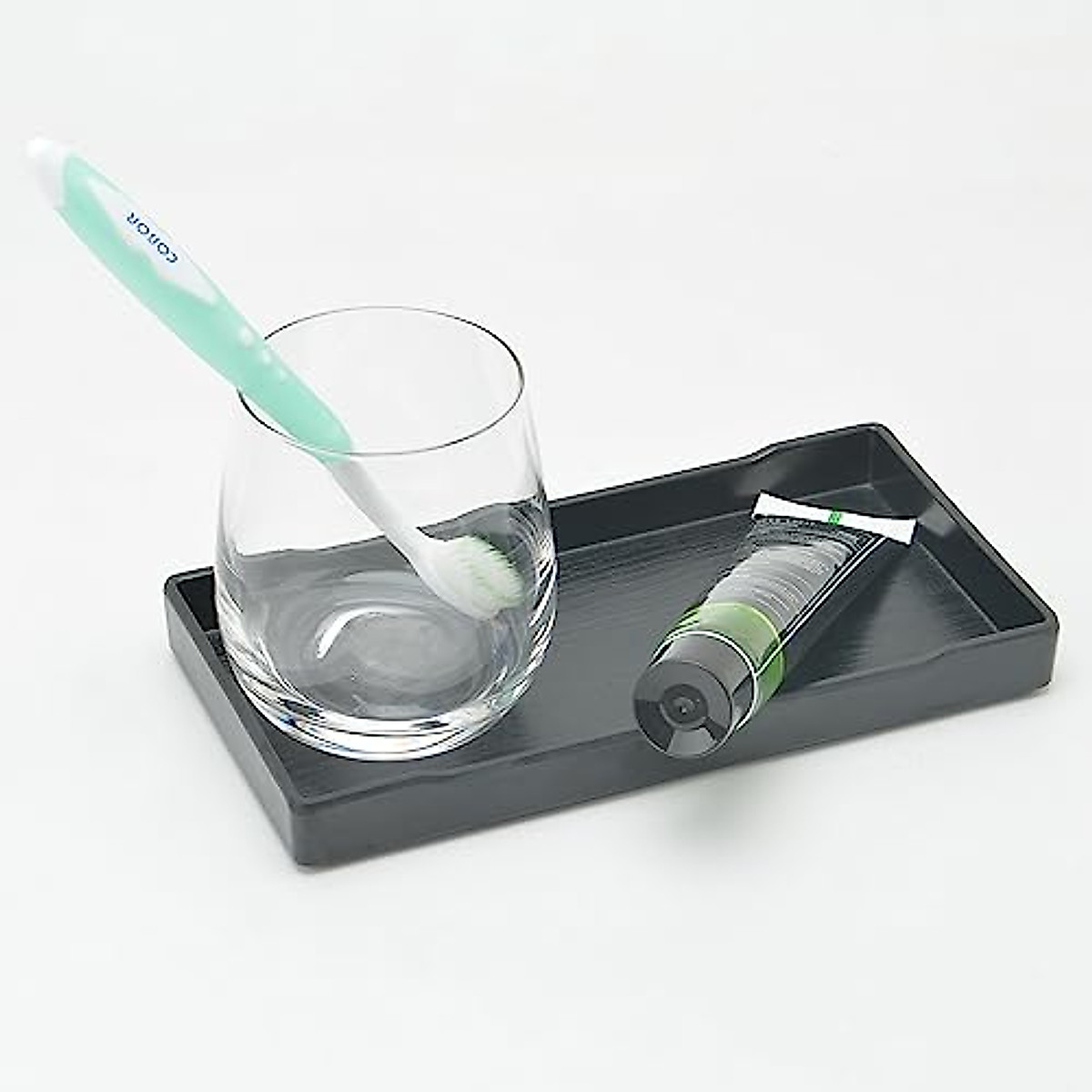 Modern Bathroom Vanity Tray, Small Black Tray 8 inch, Rectangle Kitchen Sink Tray, Soap Tray Sponge Holder for Kitchen Bathroom Counter, Decorative Tray for Makeup, Jewellery, Keys, Watch, Glasses