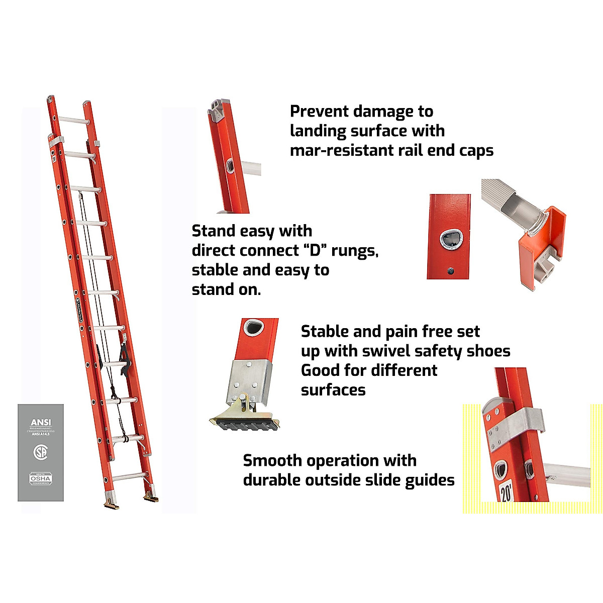 Louisville Ladder FE3216 Foot Extension Ladder, 16 ft, Orange