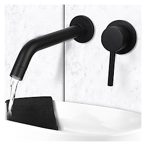 InEarz Kitchen Tap Brass Faucet Matte Black Bathroom Sink Faucet Tap, Water Swivel Spout Wall Mounted Bath Mixer Hot Cold Wash Basin Hot Cold Water, Vessel Basin Faucet, lz322