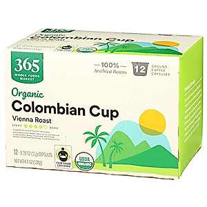 365 by Whole Foods Market, Coffee Colombian Cup Vienna Roast Pods Organic 12 Count, 4.6 Ounce