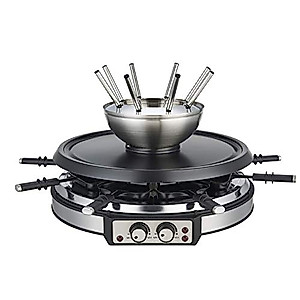 GIVENEU Electric Fondue Pot Sets with Barbecue Grill, 600ml Fondue Pot with 8 Forks and Electric Raclette Barbecue Grill, Dual Adjustable Thermostats, Perfect Fondue Grill Combo for Family Fun