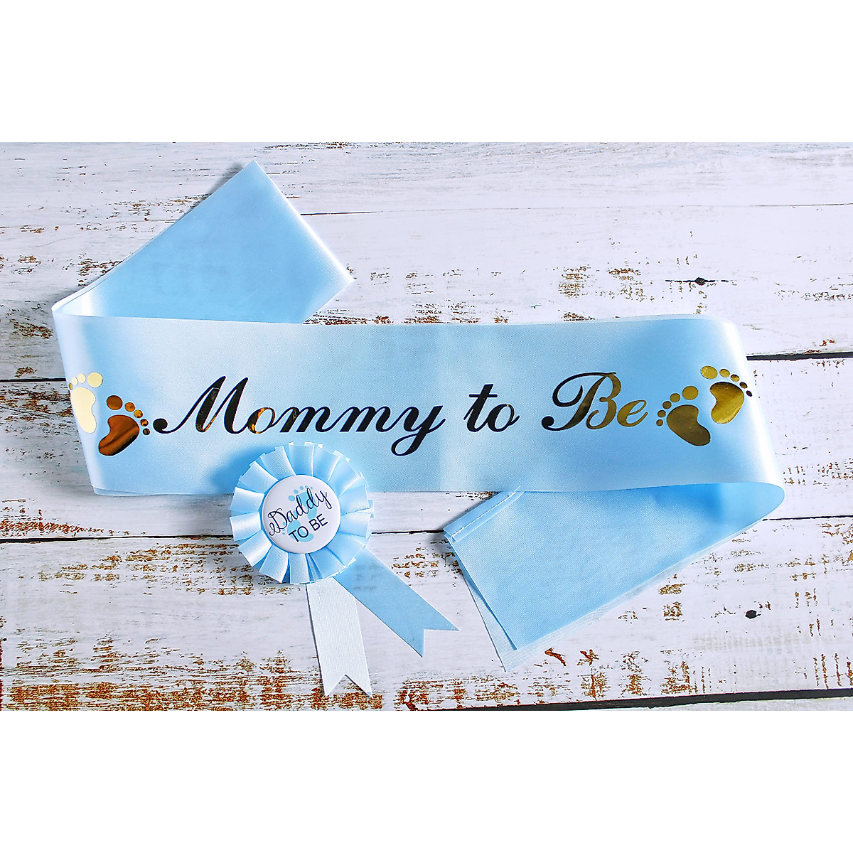 NEWHAPPYLAND Baby Shower Decorations for Boy Blue Sash Mommy to Be and Daddy to Be Tinplate Badge Pin Mommy to be sash for baby shower Baby Shower Button New Dad Baby Shower Party Gender Reveals