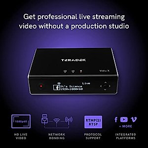 Teradek Vidiu X Ultra-Slim HD Live Streaming Encoder, Stream Live 1080p Video on Facebook, YouTube and More with Network Bonding and H.264 Compression, HDMI, RTMP(S), USB-C Power Input