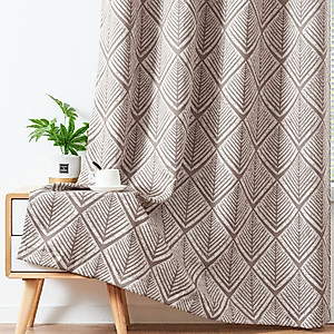 jinchan 80% Blackout Curtains for Bedroom, Geometric Patterns Drapes for Living Room, Window Treatments for Room Darkening, Grommet Top Thermal Insulated Curtains 63 inch Length 2 Panels Set, Brown