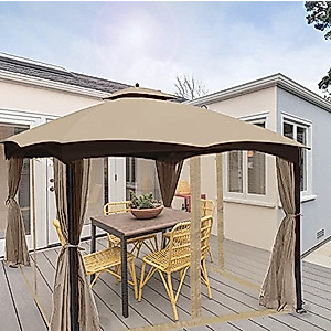 Ontheway Universal 10' x 12' Gazebo Replacement Mosquito Netting (Mosquito Net Only) (Light Brown)