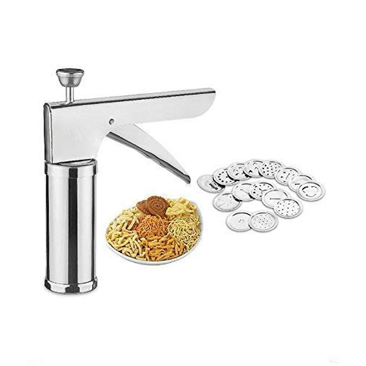 Stainless Steel Kitchen Press with 15 Different Types Sev Maker Noodles and Many More. Made in India