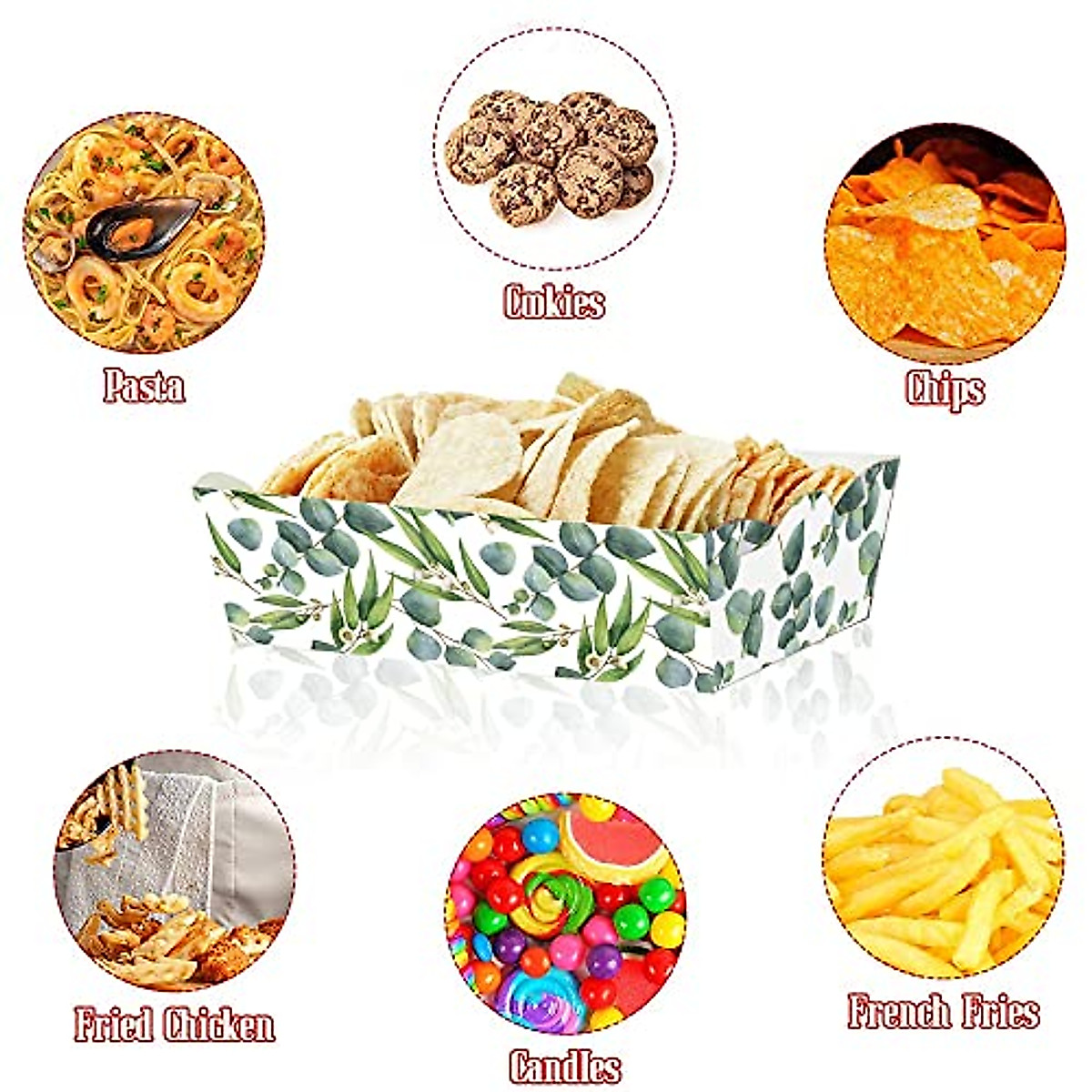 60 Pack Baby Shower Party Eucalyptus Leaf Birthday Party Supplies,Eucalyptus Leaf Food Tray Party Favors Paper Food Serving Tray Eucalyptus Leaf Paper Trays for Gender Reveal Baby Shower Party