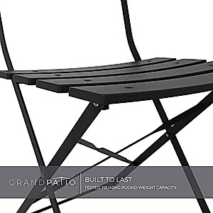 Grand patio 3pc Metal Folding Bistro Set, 2 Chairs and 1 Table, Weather-Resistant Outdoor/Indoor Conversation Set for Patio, Yard, Garden-Black