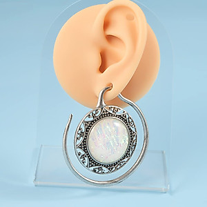 Pair Brass Puj Ju Solstice Hoops with Sythetic Opal Ear Weights Stretched Lobe Earrings Ear Expander for Women piercing Charming Body Jewelry