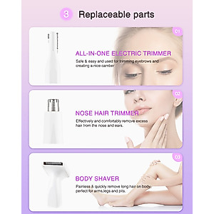 UTOTEBAG Nose Hair Trimmer for Women, 3 in 1 Rechargeable Ear and Nose Hair Trimmer for Women, Painless Eyebrow Trimmer & Body Hair Trimmer for Nose, Ear, Eyebrow, Arms, Legs