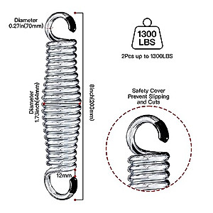 WILD MAN 1300lbs Premium Heavy Duty Porch Swing Springs for Hanging Hammock Chairs Suspension Hooks - 2pcs