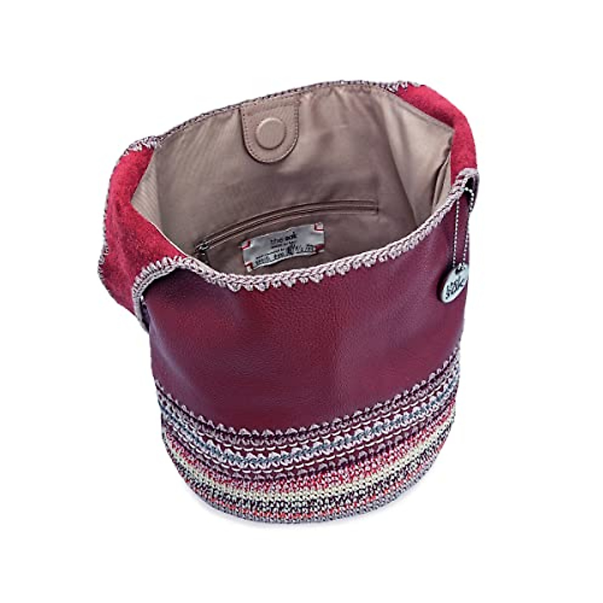 The Sak Back To Bali 120 Hobo Bag in Leather & Hand-Crochet, Large Shoulder Purse, Crimson Seminyak