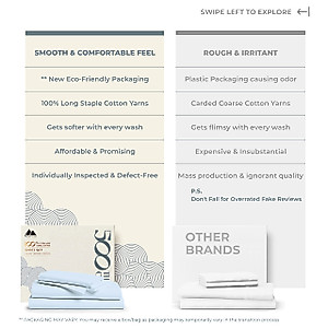 Mayfair Linen 100% Cotton Sheets for Queen Size Bed - Luxury 500 Thread Count Queen Sheet Set, 4 PC Sateen Weave Queen Light Blue Cotton Sheets, Ultra Soft, Deep Pocket Cooling Sheets Queen Size