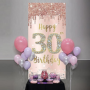 Happy 30th Birthday Door Banner Backdrop Decorations for Her, Pink Rose Gold 30 Birthday Party Door Cover Sign Supplies, Thirty Year Old Birthday Poster Background Decor