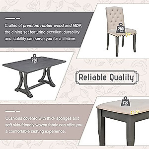 Morhome 6-Piece Dining Set with Bench, Kitchen Funiture with 4 Upholstered Chairs for Home Restaurant