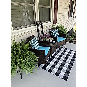 Buffalo Plaid Rug 2 x 3 ft Black White Checkered Door Mats for Entry Way, Front Porch, Kitchen, Farmhouse Carpet Cotton Washable Hand Woven Outdoor Rug