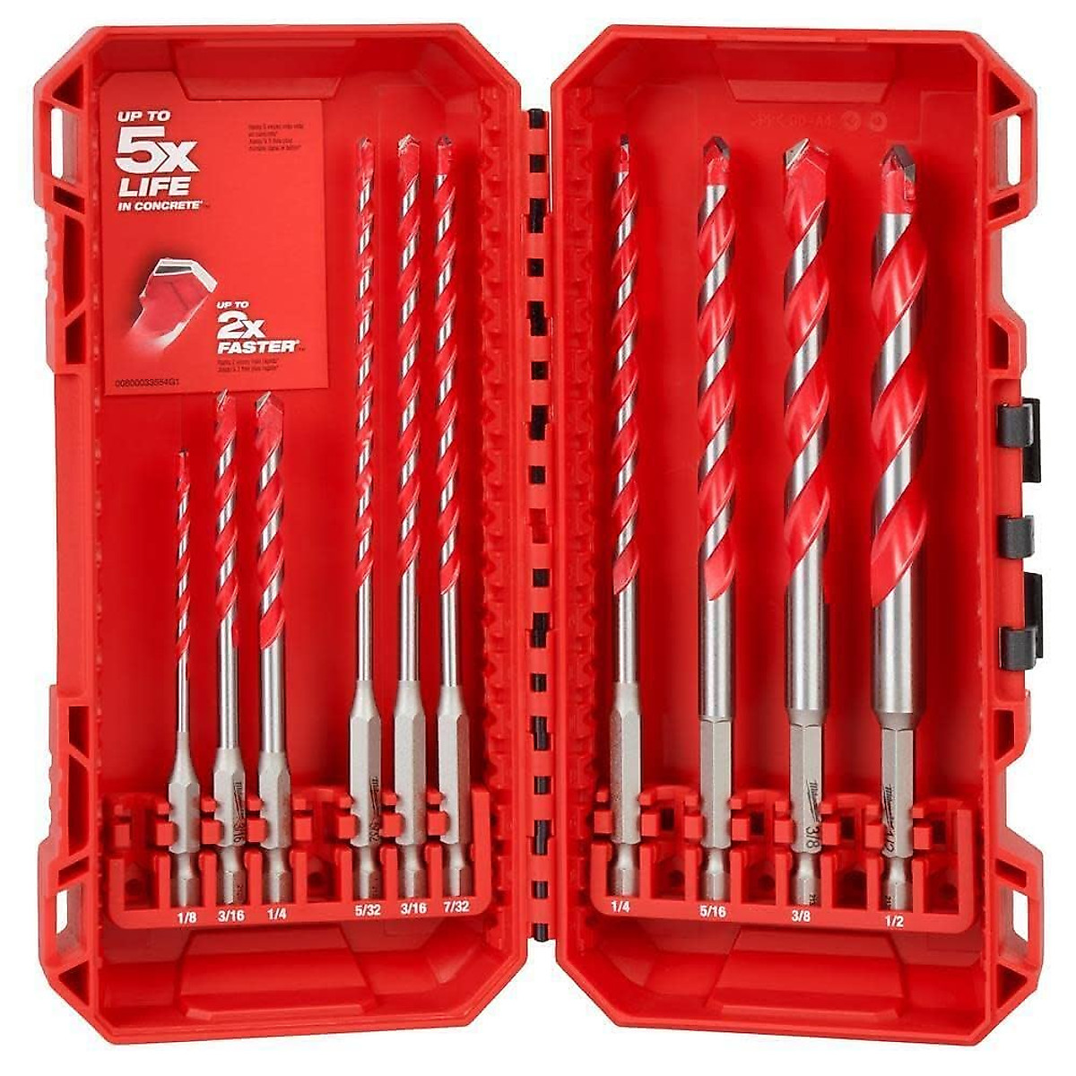 LuminaNest 48-20-9058 for Milwaukee 10Pc. Shockwave Impact Duty Carbide Hammer Drill Bit Kit