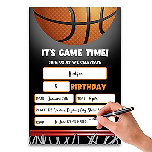 FujLoy Basketball Birthday Invitation, Basketball Sports Birthday Party Invitations, Basketball Birthday Party Supplies.（048）