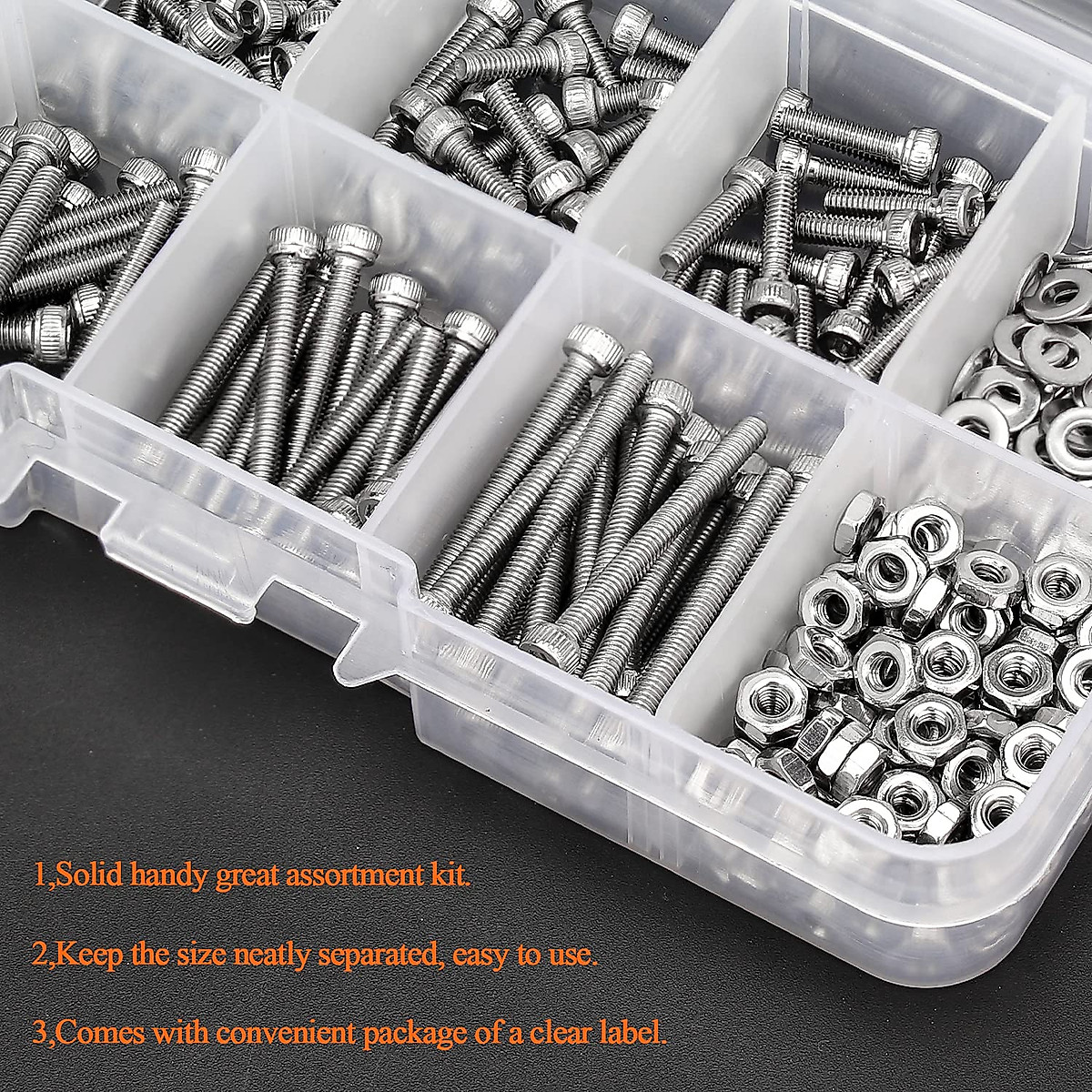 HELIFOUNER 420 Pieces M2.5 x 4mm /6mm /8mm /10mm /12mm /16mm /20mm /25mm, Hex Socket Head Cap Bolts Screws Washers Nuts Kit, 304 Stainless Steel