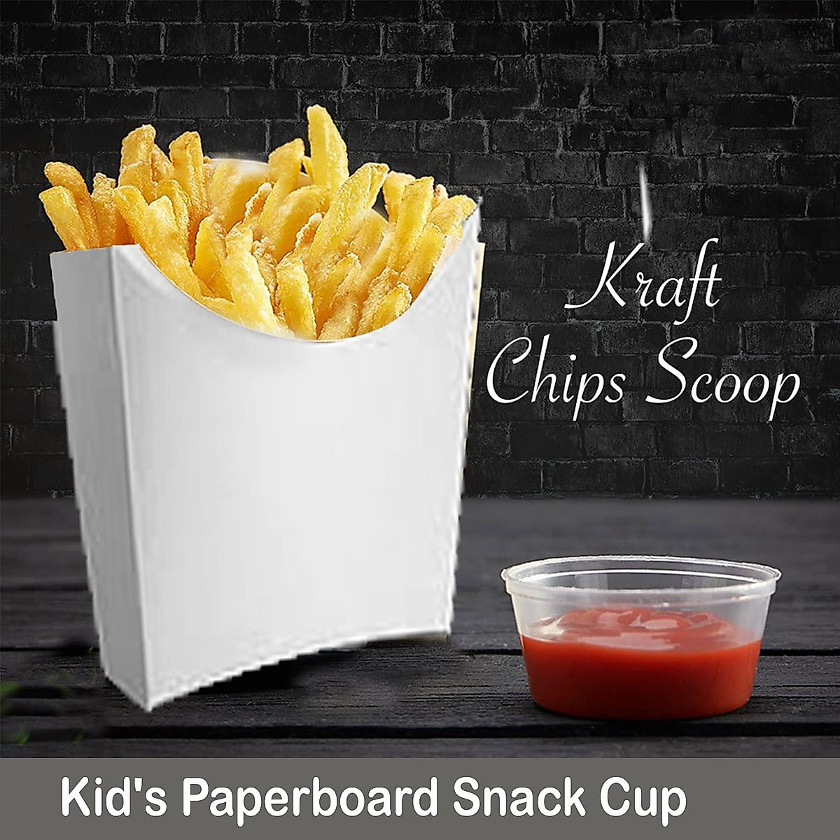 Angel's Peel Lounge Disposable Snack Containers/French Fry Box Holders 4oz – White Paper French Fry Scoop for Onion Rings, and Popcorn - Kid's Paperboard Snack Cup – Party Favors (Pack of 50)