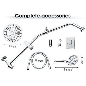 BRIGHT SHOWERS Rain Shower Heads System Solid Brass Sliding Bar with Height Adjustable High Pressure Handheld Shower Head, No Drilling Installation Option Provided