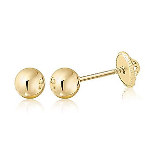 MASSETE Gold Ball Stud Earrings for Women and Girls Screwback | 10k, 14k, 18k | White Yellow or Rose Gold | 3mm 4mm 5mm | Nickel Free