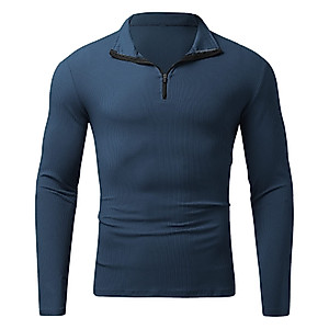 Mens Hawaiian Shirts Short Sleeve Mens T Shirts Casual Stylish V Neck Long Sleeve Quarter Zip Pullover Sweater Solid Turndown Stretch Half Zip Tees Short Sleeve Summer Spring Navy 4X