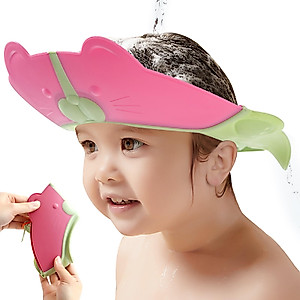 Reidio Baby Shower Cap Bathing Protection Silicone Adjustable Foldable Hair Washing Hat Shampoo Cap for Baby Toddler Kid Portable (Pink)