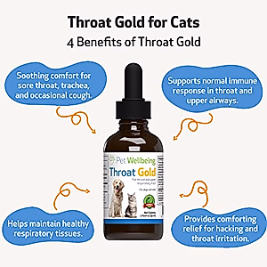 Pet Wellbeing Throat Gold for Cats - Natural Cough and Throat Soother for Treating Cat Asthma Symptoms - 2oz (59ml).