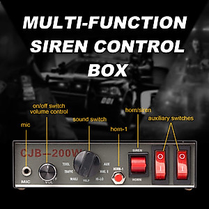 YHAAVALE CJB200P Amplifier Police Siren & Black Plastic Square Speaker,DC12V 200W 9 Tones Wired Handheld Microphone Loudspeaker Emergency Siren Electronic PA System