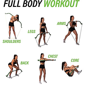 Lite Gorilla Bow Portable Home Gym Resistance Bands and Bar System for Travel, Fitness, Weightlifting and Exercise Kit, Full Body Workout Equipment Set (Lite Bow, Black, Base Bundle)