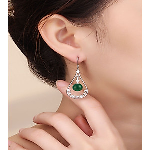 Reapuson Natural Agate Tree of Life Moissanite Dangle Earrings 18K White Gold Plated Sterling Silver for Women