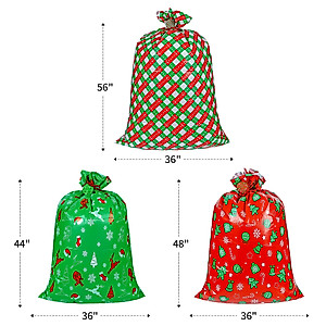 CubesLand Large Christmas Gift Bags,3 Jumbo Christmas Plastic Gift Bags,Huge Gifts Bags for Presents,Christmas Bags for Gifts Giant,Christmas Holiday Gift Wrap with Tag & Tie,Extra Large/Big/Medium