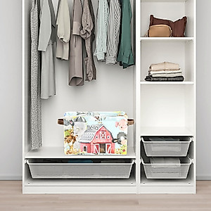 XOZOTY Personalized Lovely Farm Animal Canvas Storage Bins with Name Text Leather Handles for Office Bathroom Nursery Closet Shelf Basket?(2 Pack)