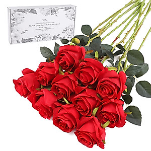 Hawesome Artificial Flowers 10 PCS Silk Roses with Long Stems Faux Realistic Roses for Wedding Bouquets Table Centerpieces Party Home Decor(White)