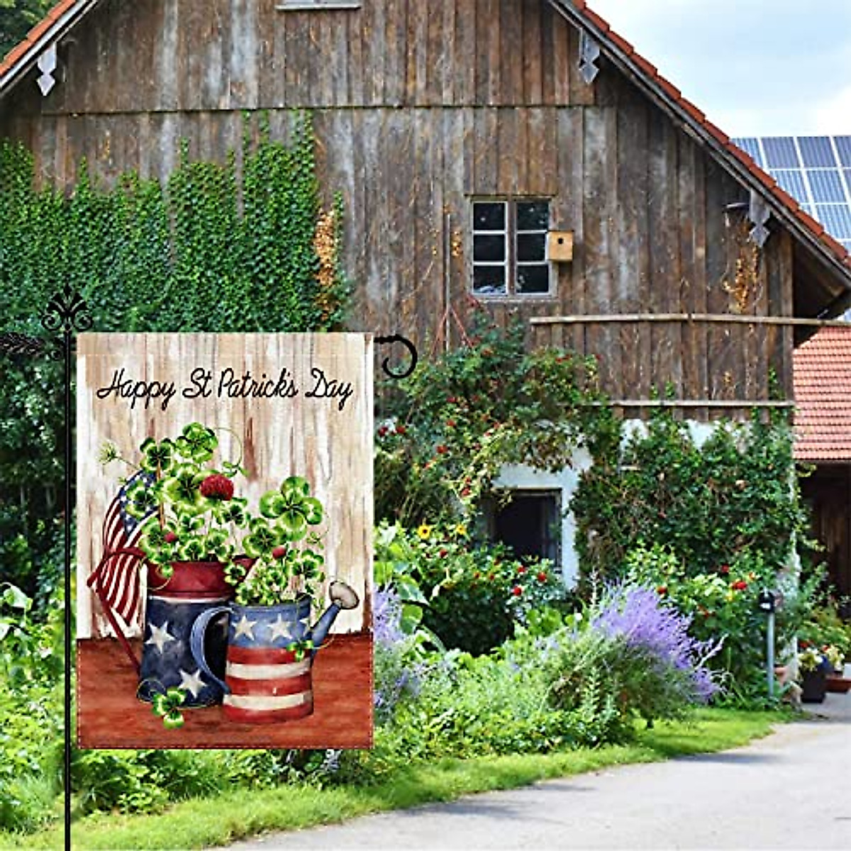 St Patricks Day Garden Flag Luck Shamrock US Flag Bottle 12.5 x 18 Inch Vertical Double Sided Burlap Happy Patricks Day Home Yard Decorations