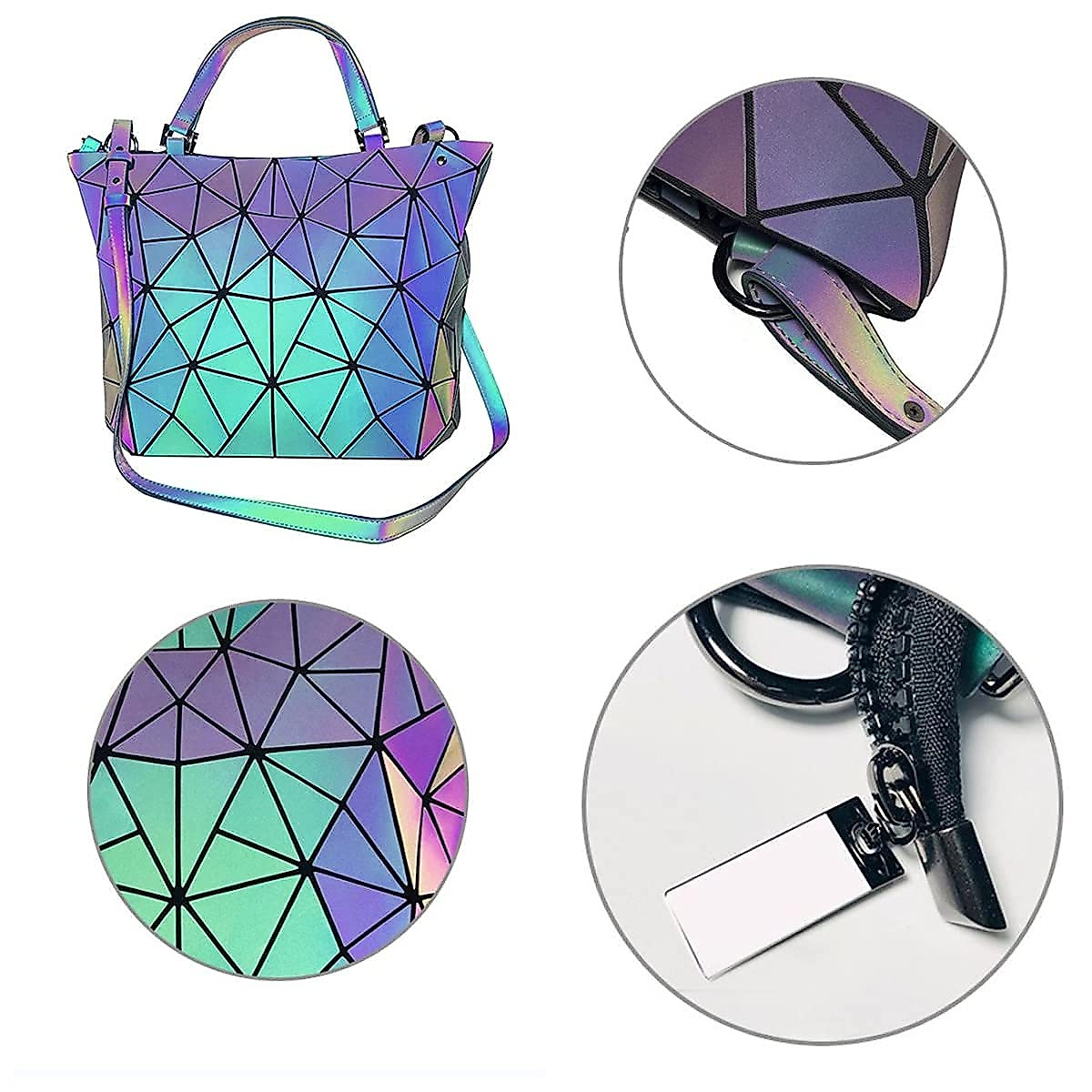 FZChenrry Luminous Geometric Backpacks Women Holographic Reflective Bags Handbags Holographic Reflective Bags Iridescent Backpack
