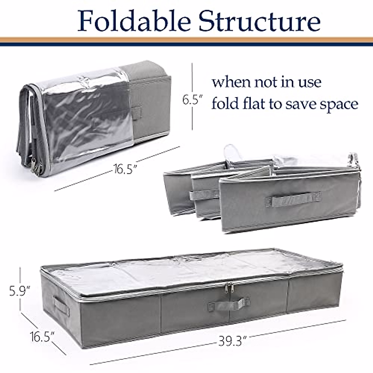 LotFancy Under Bed Storage Containers, Detachable Dividers, 2 Pack, Closet Underbed Clothes Blanket Organizer, 39.3x16.5x6 in, with 4 Handles and Large Clear Window, Sturdy, Large, Gray