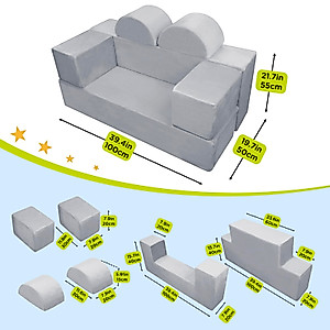 DREAMANIA Play Couch for Toddlers 1-3, 2024 Upgraded Toddler Couch Sofa for Boys Girls, Iedal Gift for Kids Child Playing in The Bedroom Playroom Toy Living Room, Grey