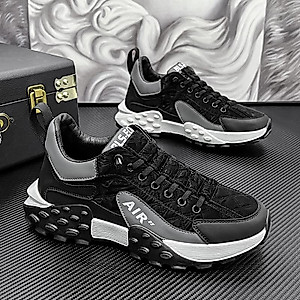 Men’s Increased Non-Slip Platform Shoes Sports Leisure Fashion Sneakers Color-Block Slip-on Outdoor Walking Shoes, Black, 7.5