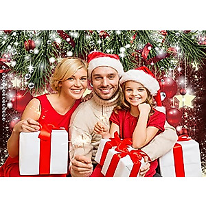 SJOLOON Christmas Backdrops Red Ball Theme Background Shining Stars Background New Year Backdrop for Christmas Party Decoration Banner Photo Shoot 12364 (10x8FT)
