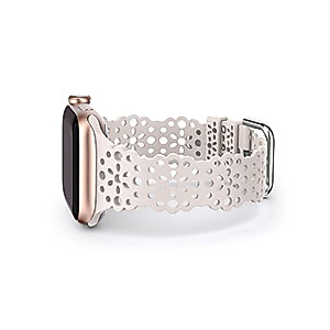 TOYOUTHS Compatible with Apple Watch Band Lace Women Flower Cut-outs Stretchy Silicone Breathable Waterproof Strap for iWatch Series 9/8/7(41mm), Series SE/6/5/4(40mm), Series 3/2/1(38mm), Starlight