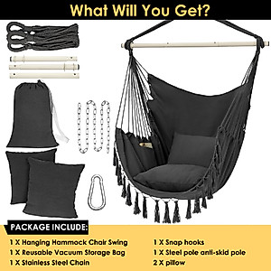 Y- STOP Hammock Chair Hanging Rope Swing, Max 500 Lbs, 2 Cushions Included, Large Macrame Hanging Chair with Pocket, Cotton Weave for Superior Comfort, Durability (Dark Grey)