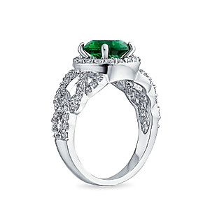 Bling Jewelry Personalize Fashion Round Solitaire Cubic Zirconia CZ Pave Simulated Emerald Green Art Deco Style 3CT Cocktail Statement Ring For Women Silver Plated Engrave it
