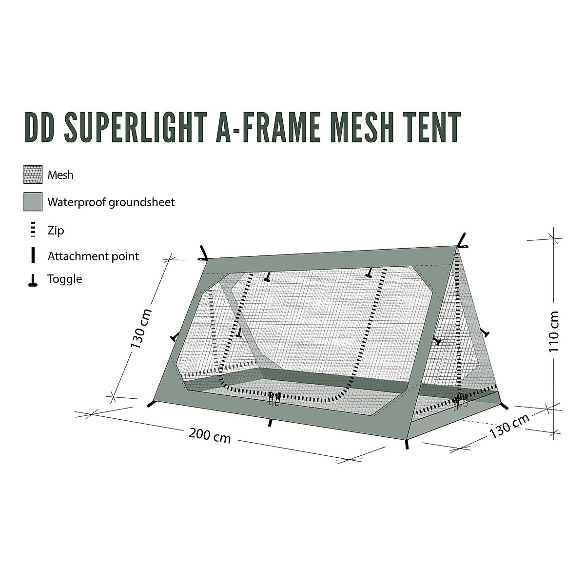 DD Hammocks - DD SuperLight A-Frame Mesh Tent: Ultralight 2 Person Insect Proof Tent, Compact and Portable Mosquito Net for Hiking Camping and Adventure Sports