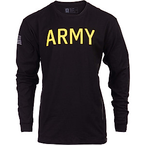 Ann Arbor T-shirt Co. Army PT Style Shirt | U.S. Military Physical Training Workout Long Sleeve T-Shirt, Black- S